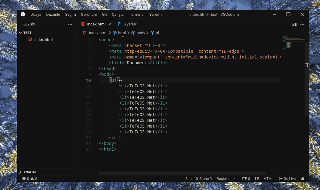  z m XFCE de Visual Studio Code Alt Sol T k K sayolu al m yor 